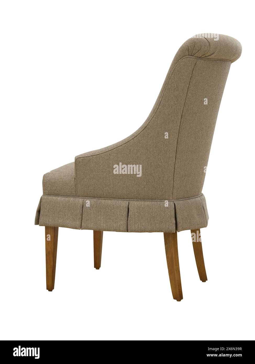 cut out fabric armchair soft cushion with wood leg isolated on white ...