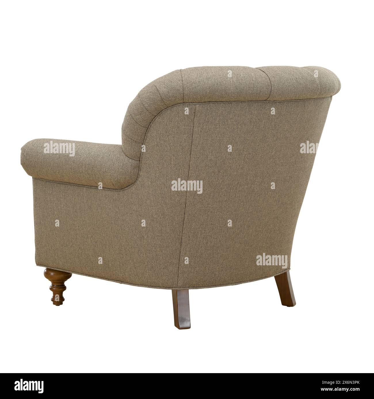 cut out fabric armchair soft cushion with wood leg isolated on white ...