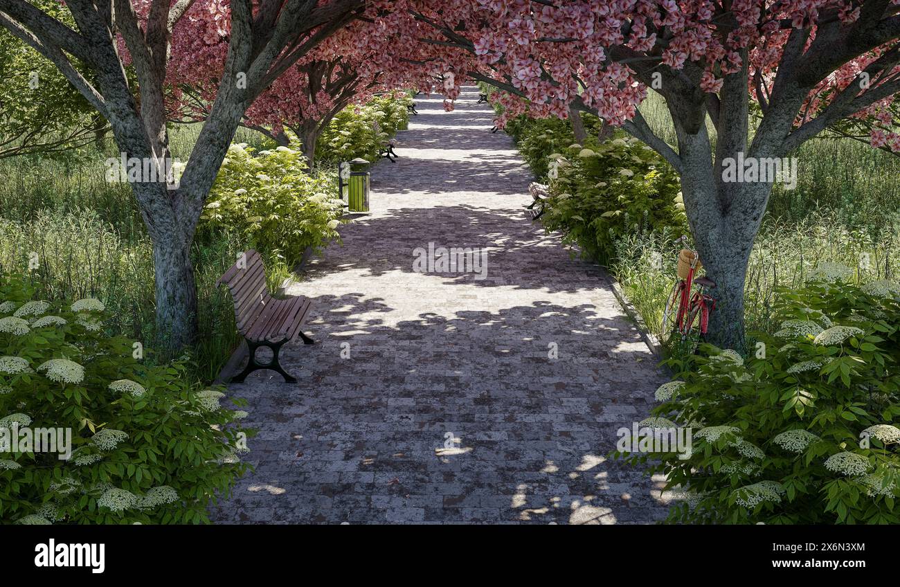 Beautiful cherry blossoms in spring season - 3d illustration Stock ...