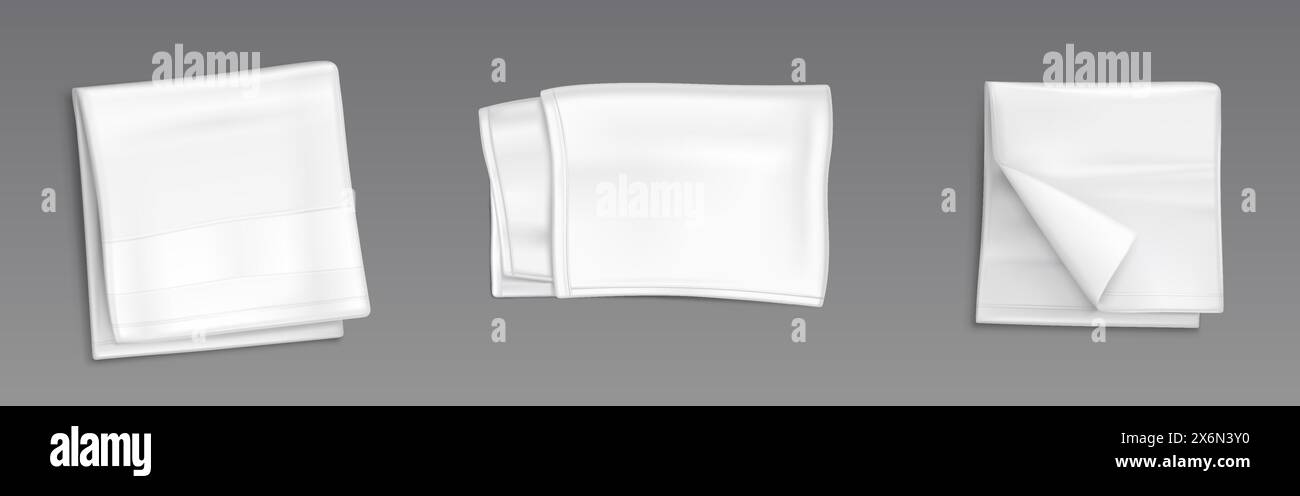 White folded handkerchief mockup or kitchen towel. Realistic vector ...