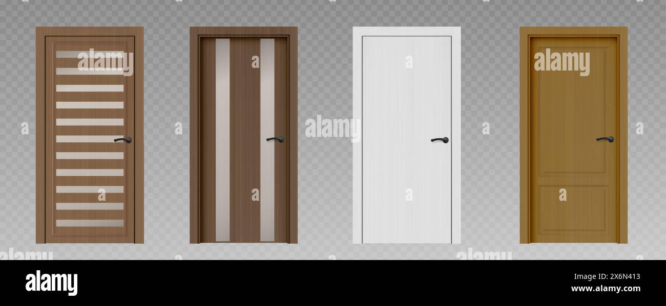 3d wooden realistic front door design isolated. Wood modern entrance in ...