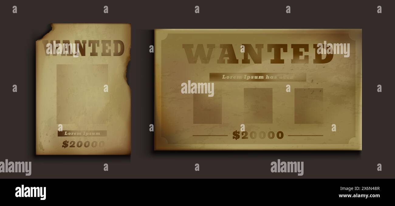 Old western wanted paper poster for reward vector template. Criminal ...