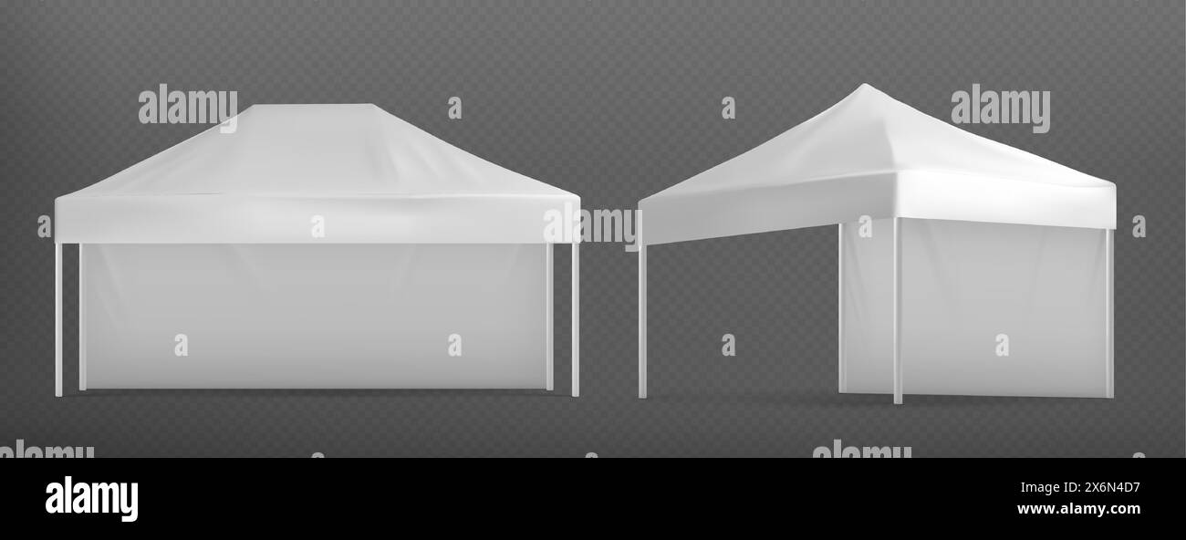 Outdoor festival tents set isolated on transparent background. Vector realistic illustration of ...