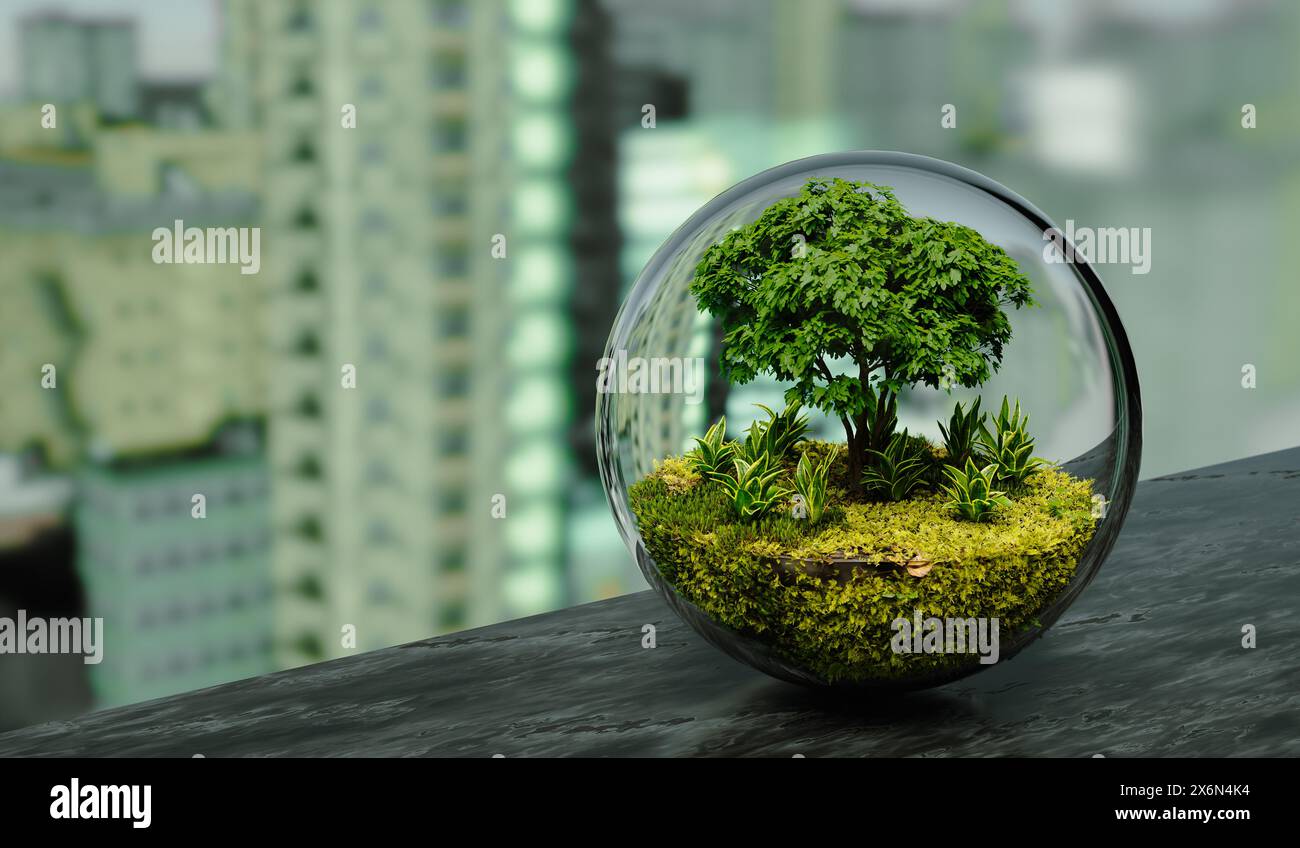 Sustainable development goals concept - small healthy world in glass ...