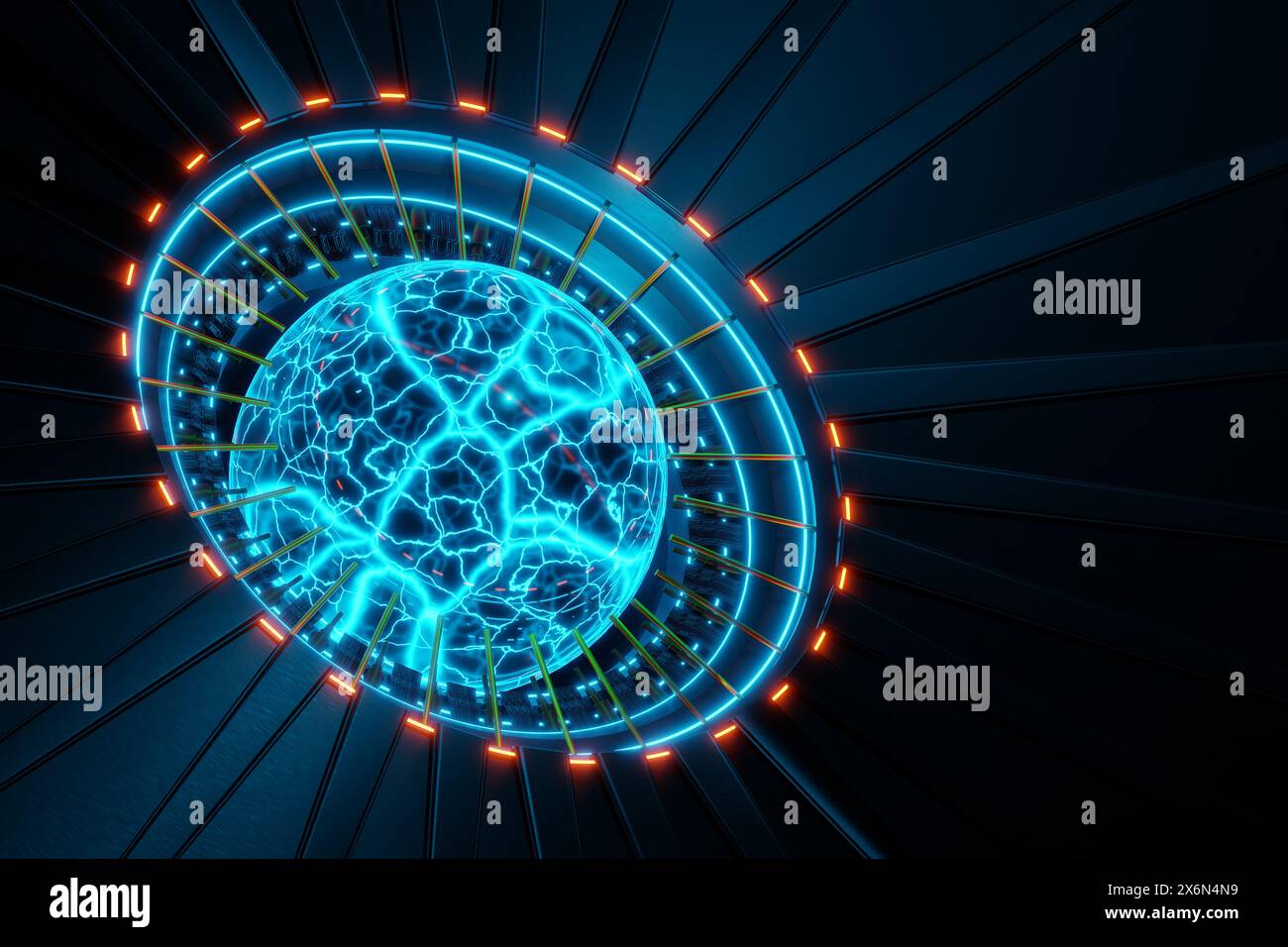 blue energy sphere in a holder/machine - 3D illustration Stock Photo ...