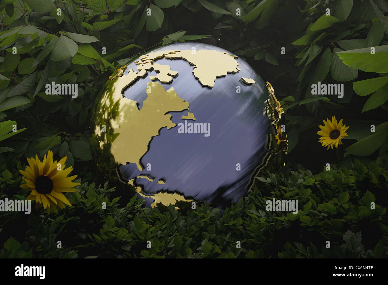 Precious Earth: A shining planet surrounded by lush greenery and ...