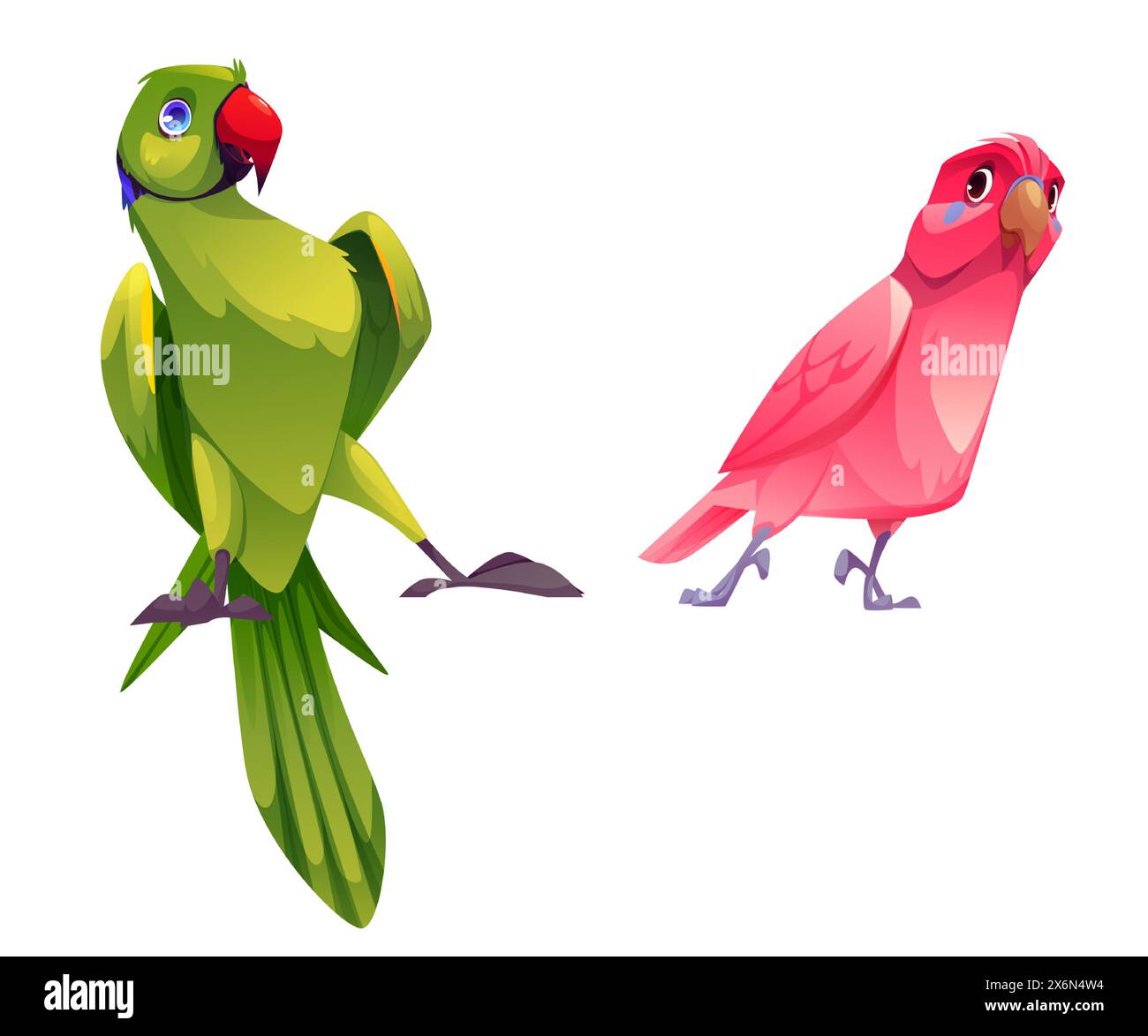 Cute parrot character. Happy jungle bird vector. Green gunny and crazy ...