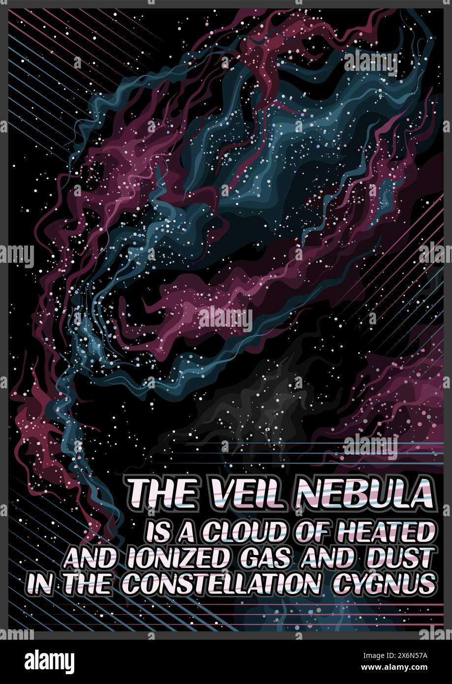 Vector Poster for Space Veil Nebula, vertical banner with illustration ...
