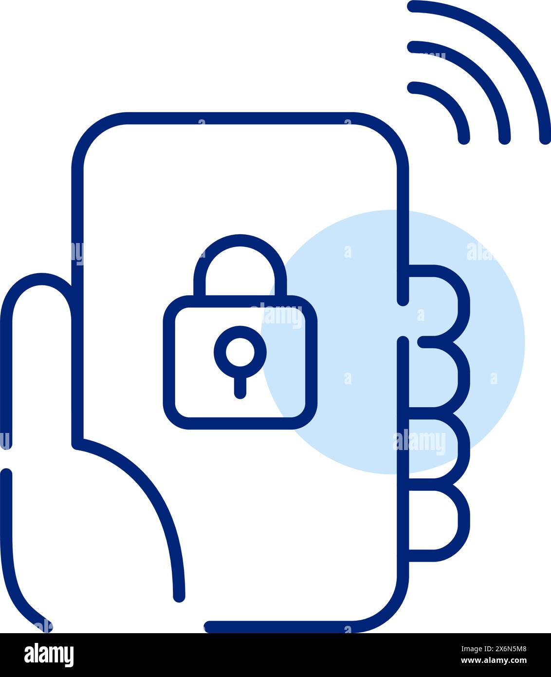 Hand holding phone with lock and wifi symbol. Protected data transfer ...