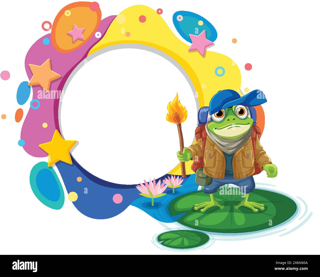Cartoon frog on lily pad with vibrant frame Stock Vector Image & Art ...