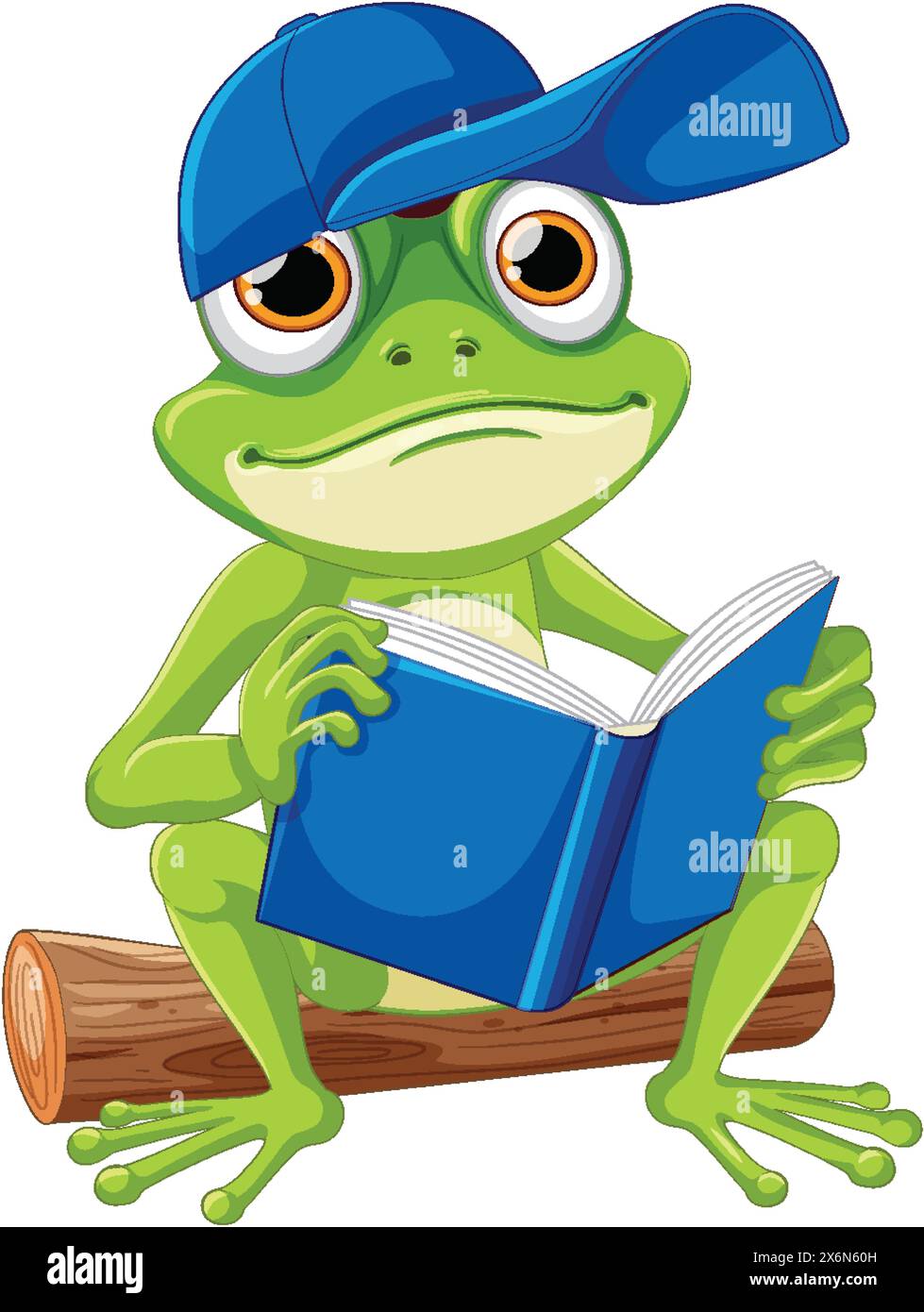 Cartoon frog reading on a log, wearing a cap Stock Vector Image & Art ...