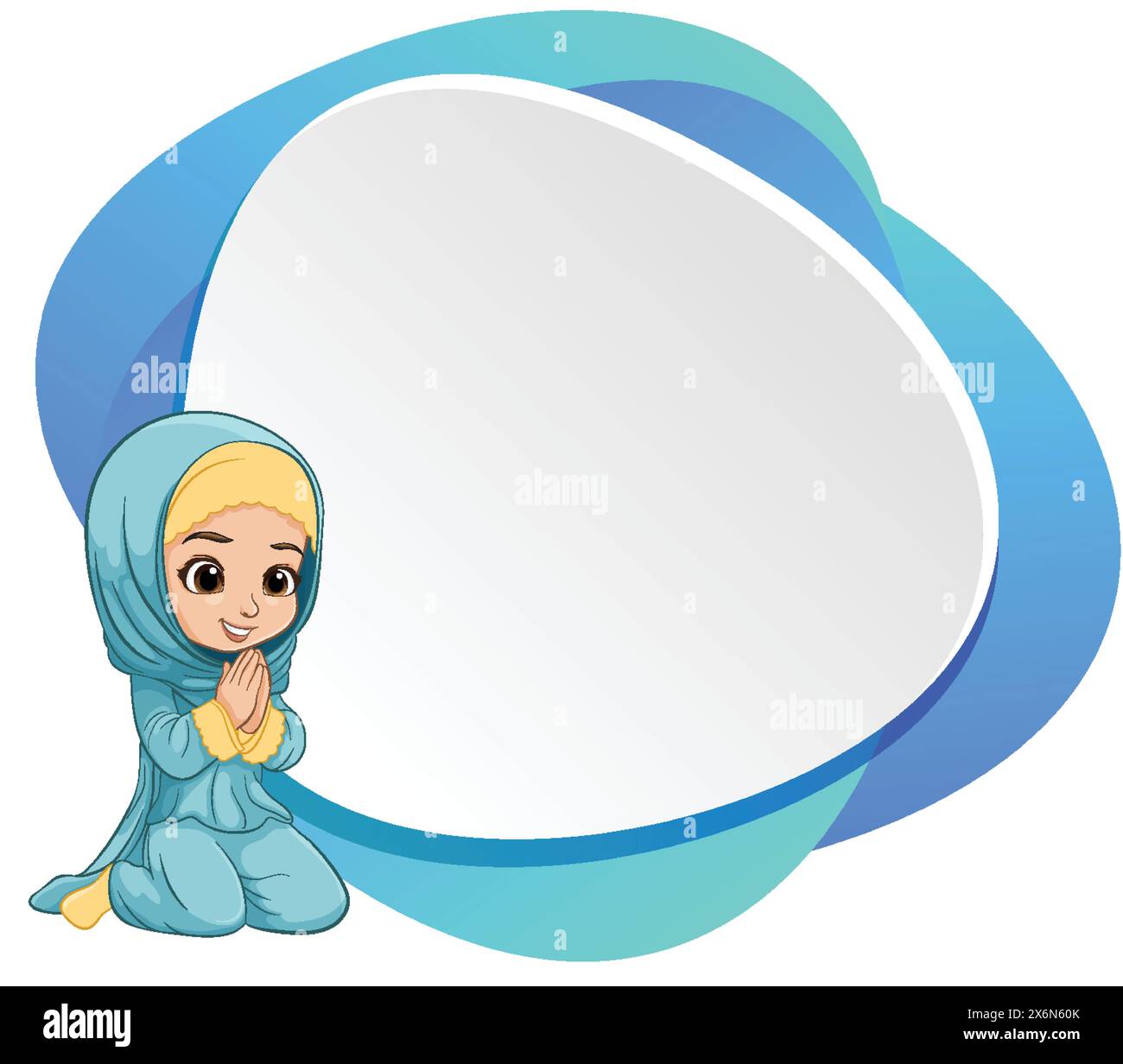 Cartoon of a smiling girl in hijab with blank frame Stock Vector Image ...