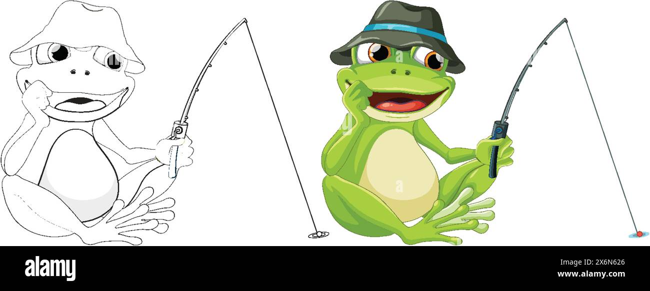 Cartoon frog fishing with a happy expression Stock Vector Image & Art ...