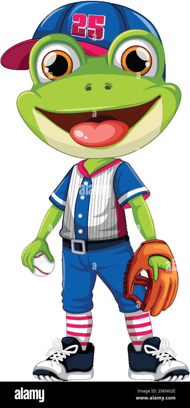 Frog in baseball uniform holding ball and glove Stock Vector Image ...