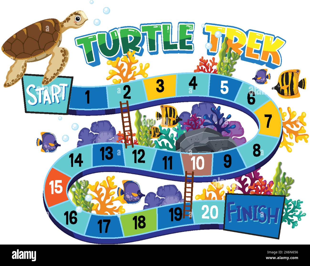 Colorful underwater-themed board game with turtles and fish Stock ...