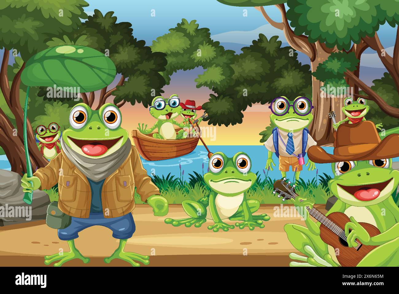 Family playing together in forest Stock Vector Images - Alamy