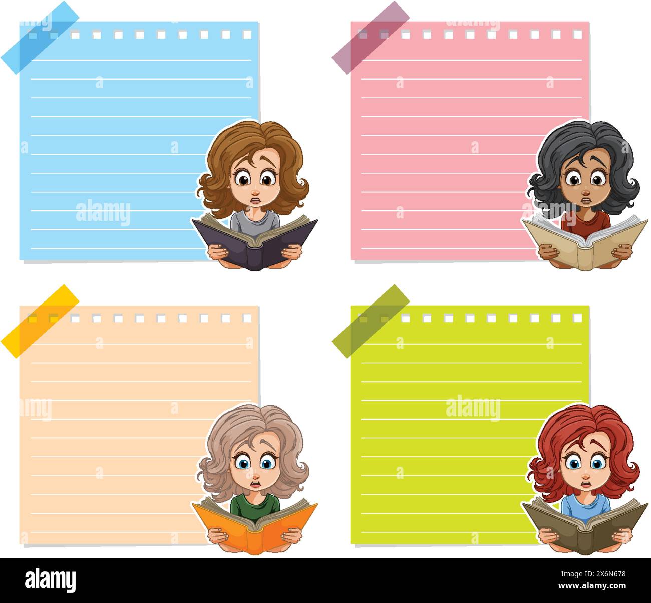 Four children reading books on sticky notes Stock Vector Image & Art ...