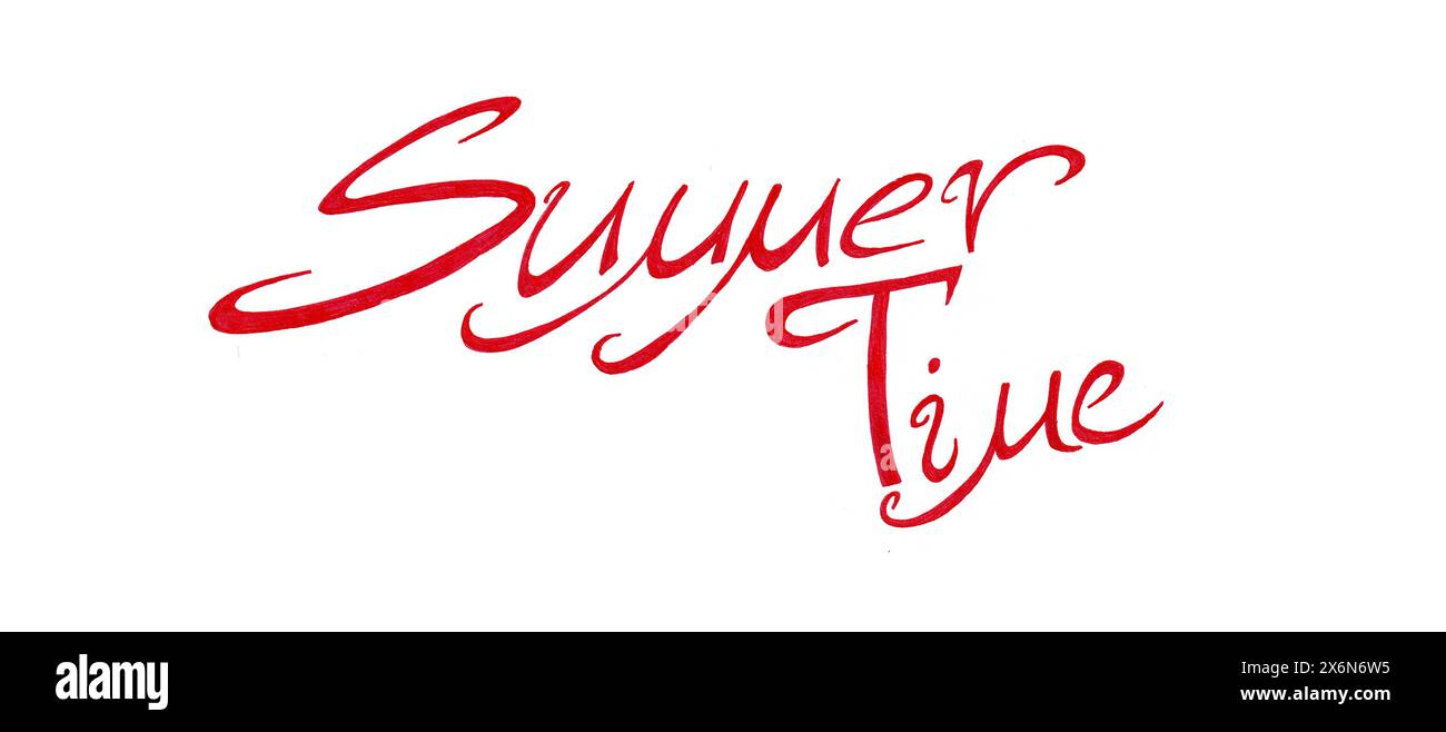 Lettering Summer Time in red. Isolated on white background. Calligraphy ...
