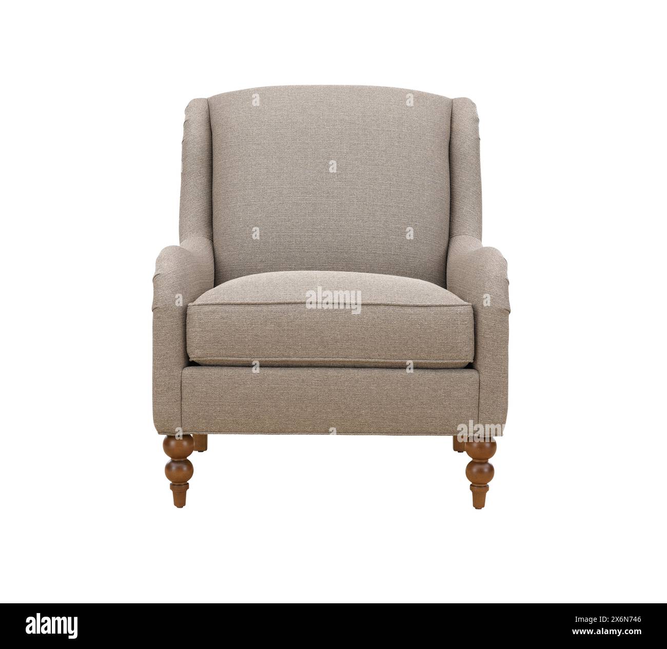 cut out fabric armchair soft cushion with wood leg isolated on white ...