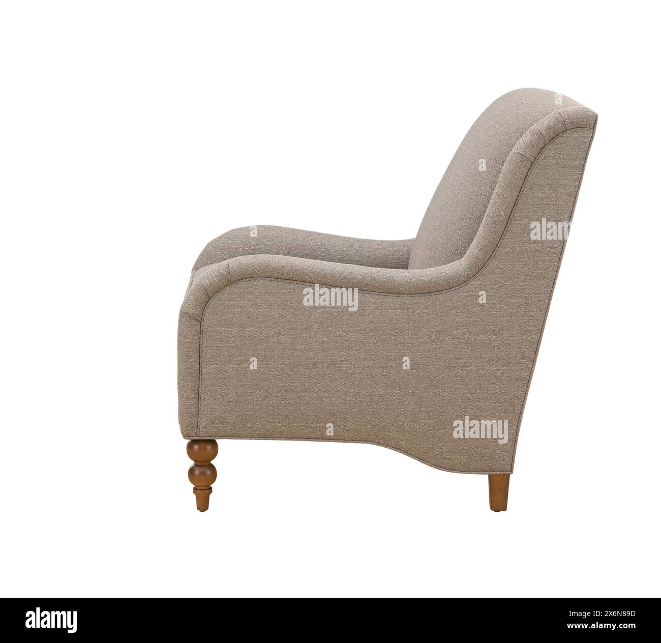 cut out fabric armchair soft cushion with wood leg isolated on white ...