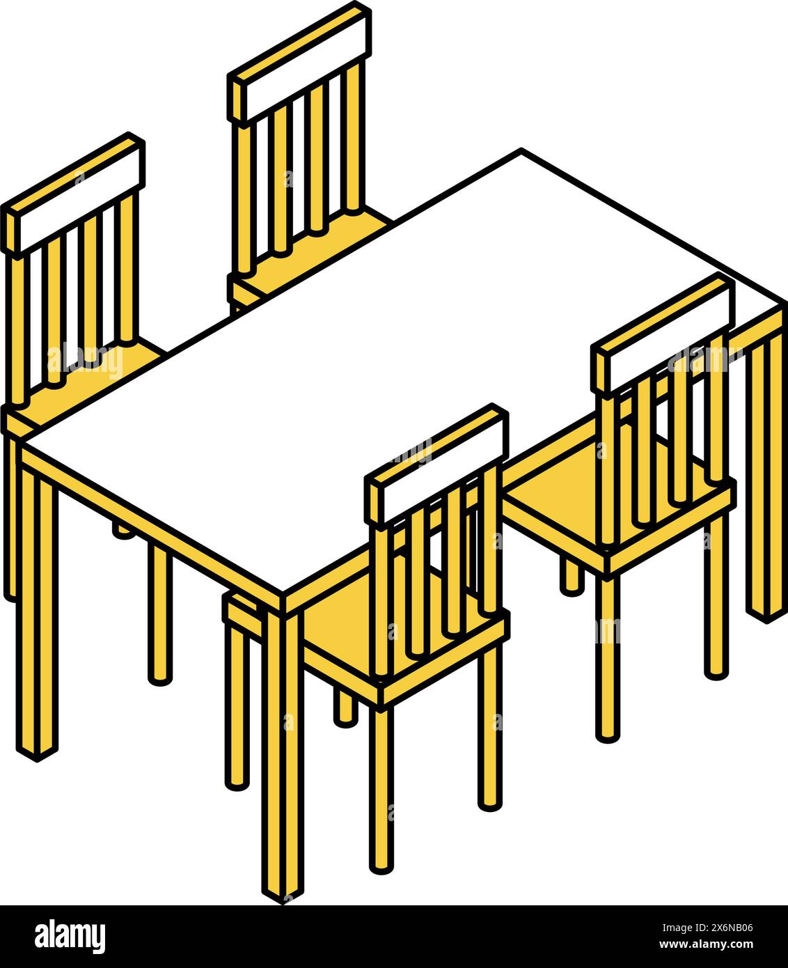 Interior: dining table and chairs, isometric illustration, Vector ...