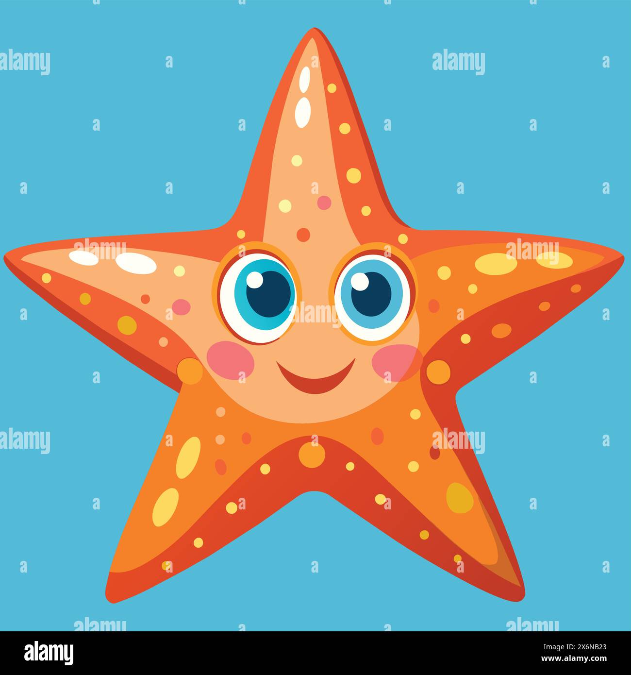 Cute cartoon starfish isolated on blue background. Vector illustration ...