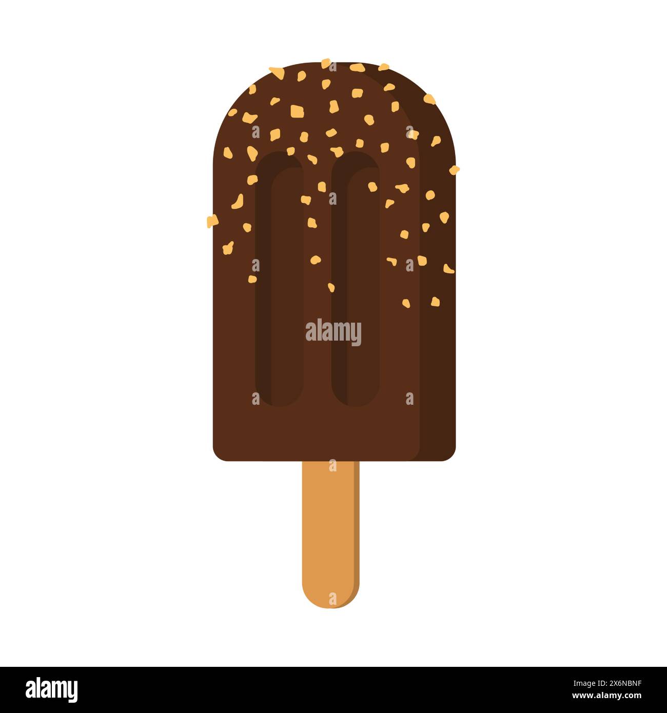 Sweet dessert chocolate ice stick with nuts, cartoon vector isolated ...