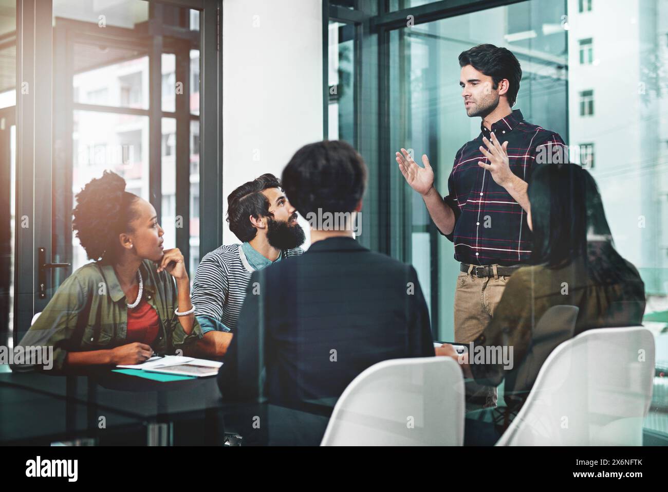 Meeting, presentation and discussion with people in office for business ...