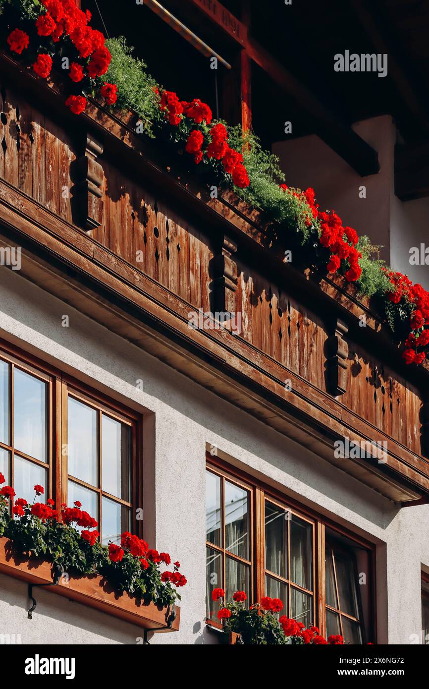 Beautiful traditional Austrian facades decorated with flowers Stock ...