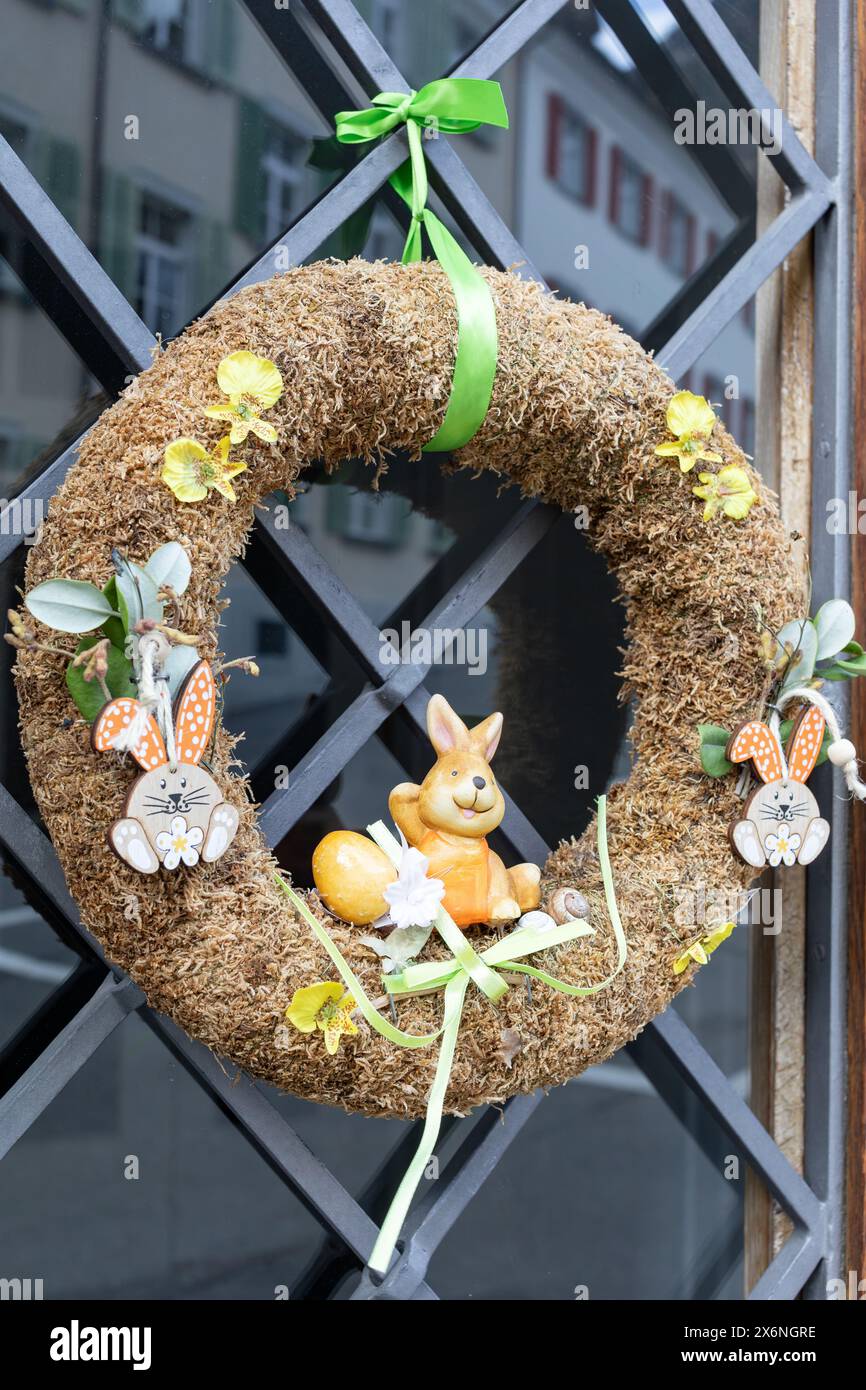 Easter wreath on front door in Switzerland Stock Photo - Alamy