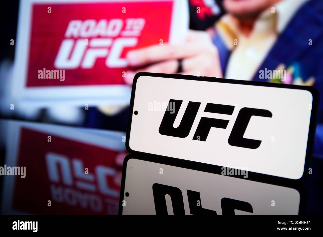 UFC logo shown on phone screen. Ultimate Fighting Championship Stock ...