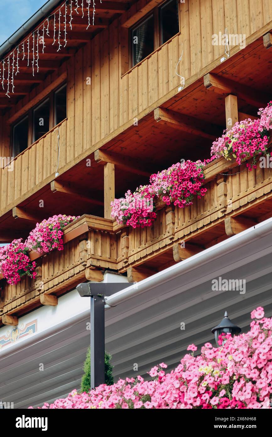 Beautiful traditional Austrian facades decorated with flowers Stock ...