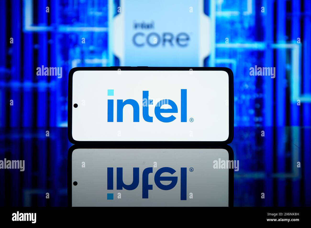 Intel corporation logo on displayedd on screen Stock Photo - Alamy