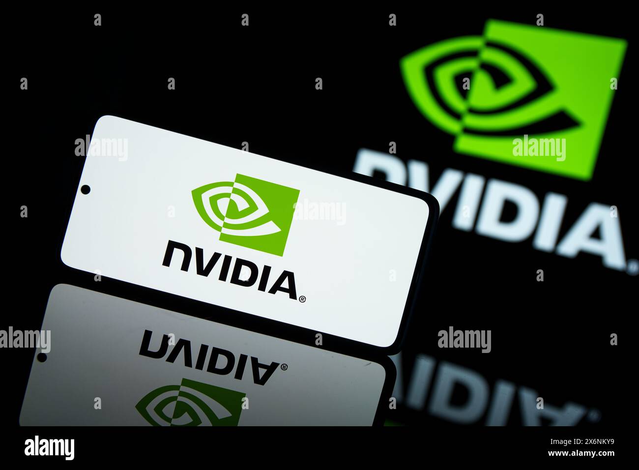 California, USA - 2024 May 15: Nvidia corporation logo shown on screens ...