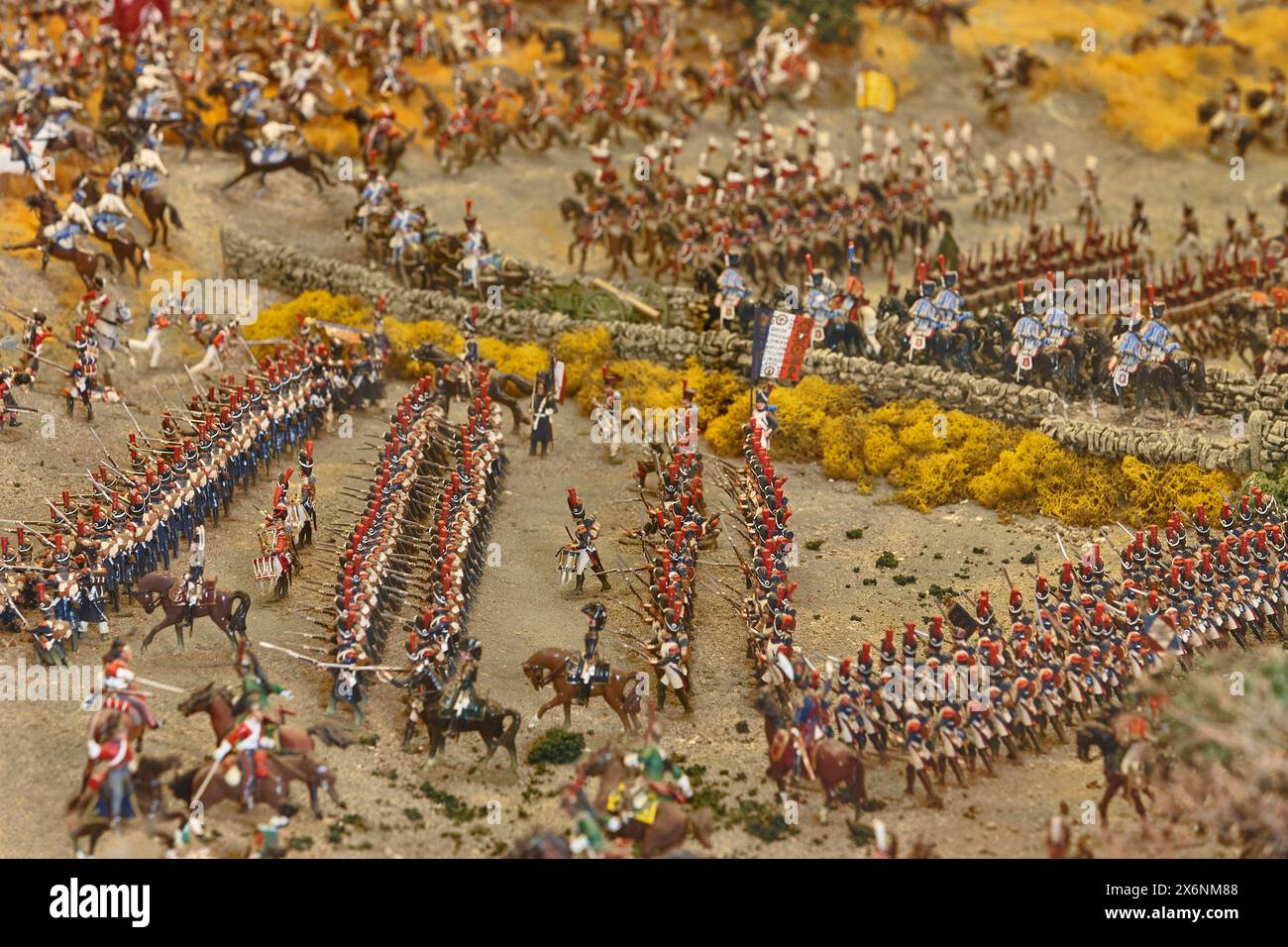 Model of Waterloo battle with tin miniature soldiers troops. Combat ...