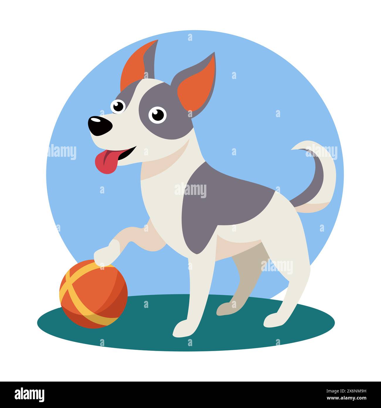 Cartoon dog. Active pet animal, puppy with ball Stock Vector Image ...