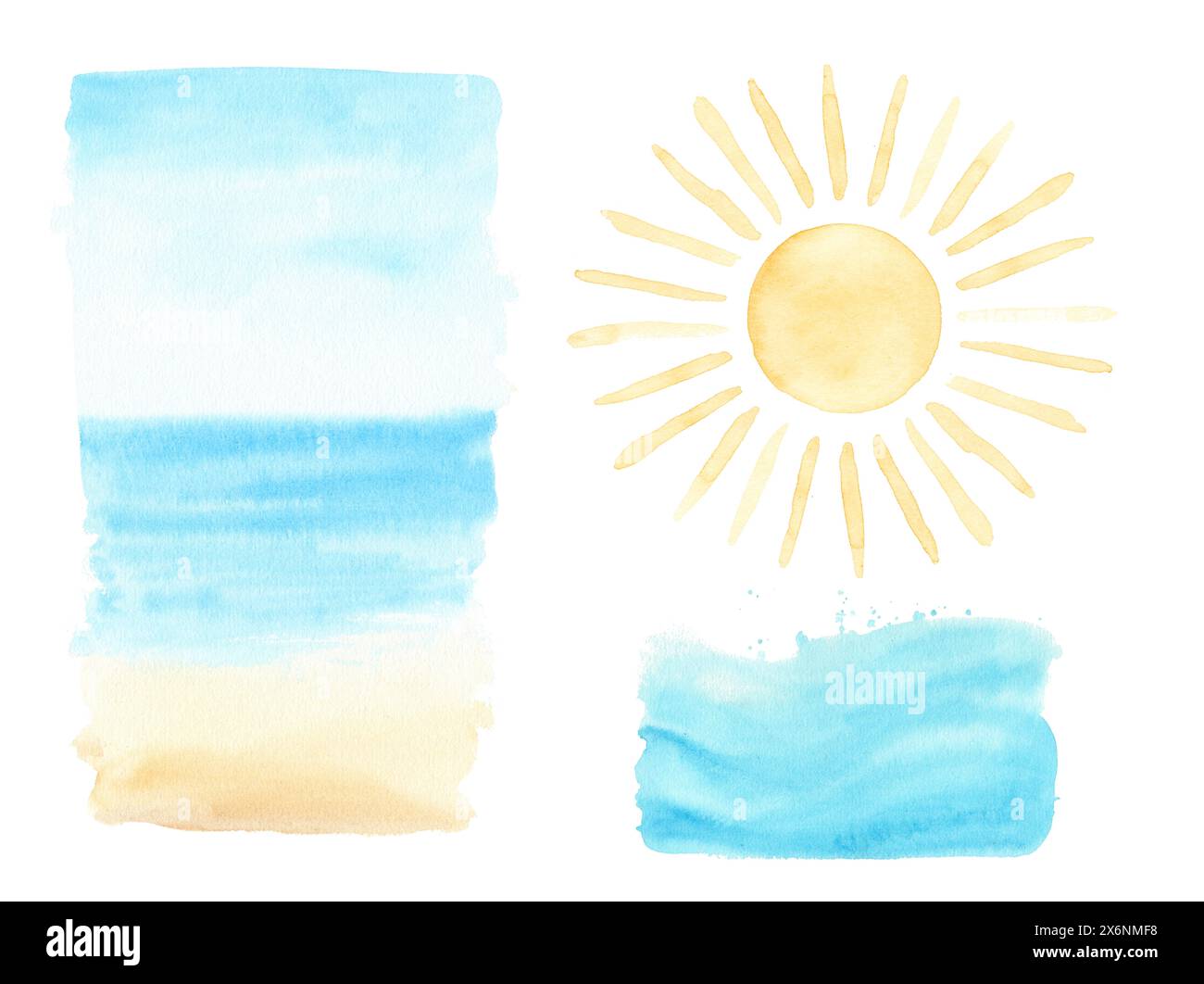 Watercolor summer abstract backgrounds with beach and sea and sun. For ...