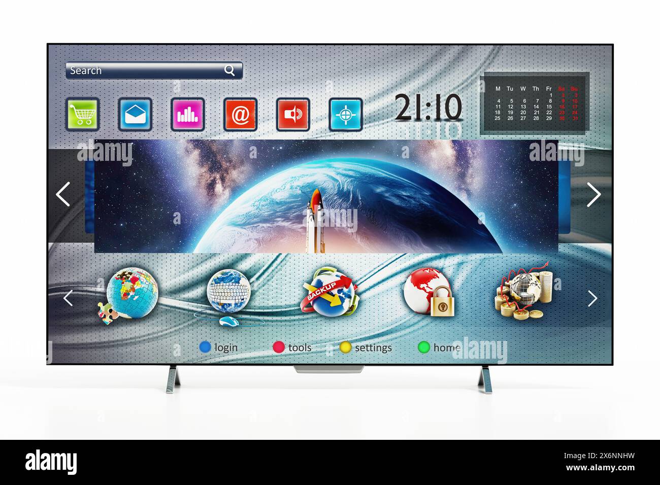 Smart TV with fictitious user interface isolated on white background ...