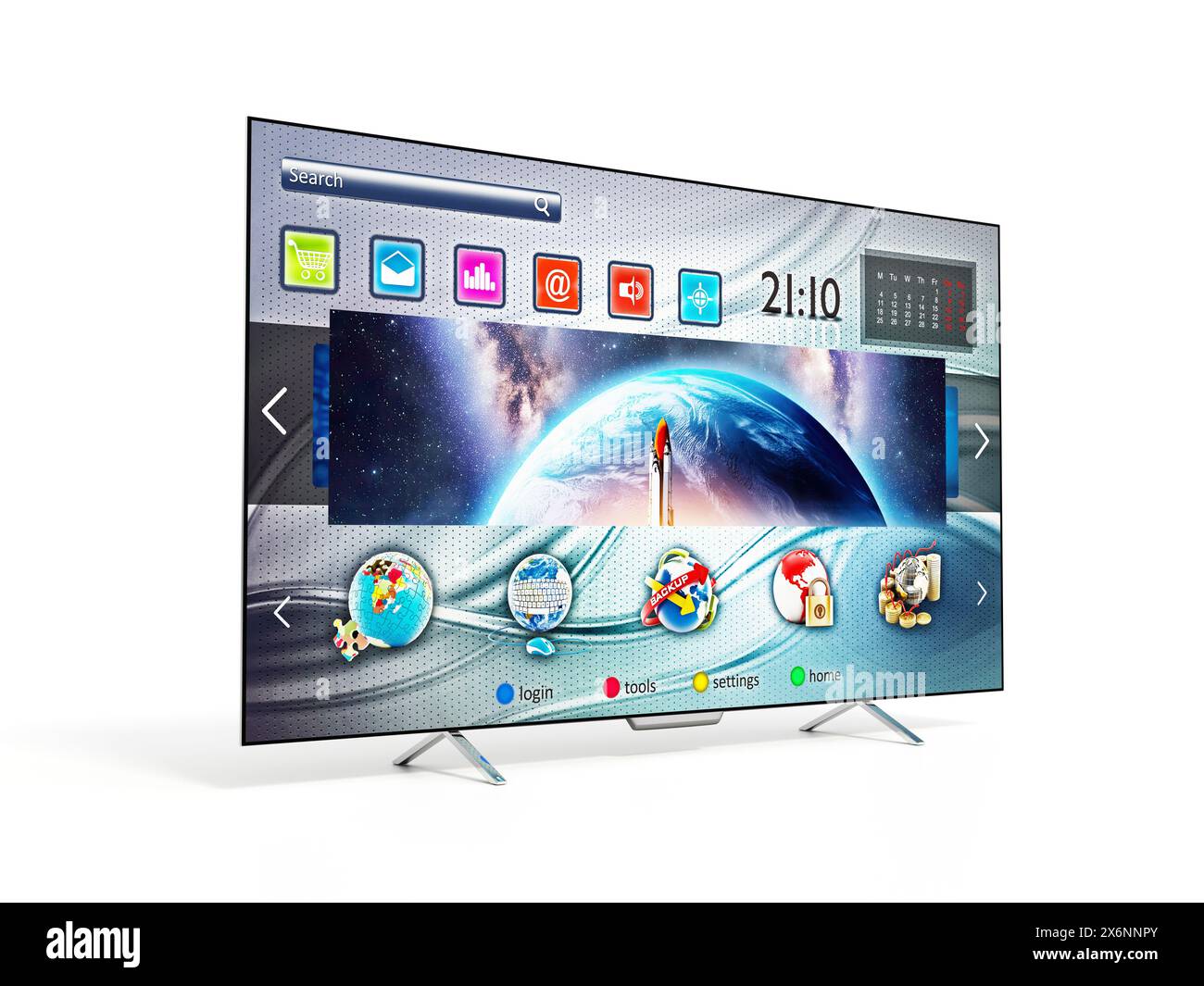 Smart TV with fictitious user interface isolated on white background ...