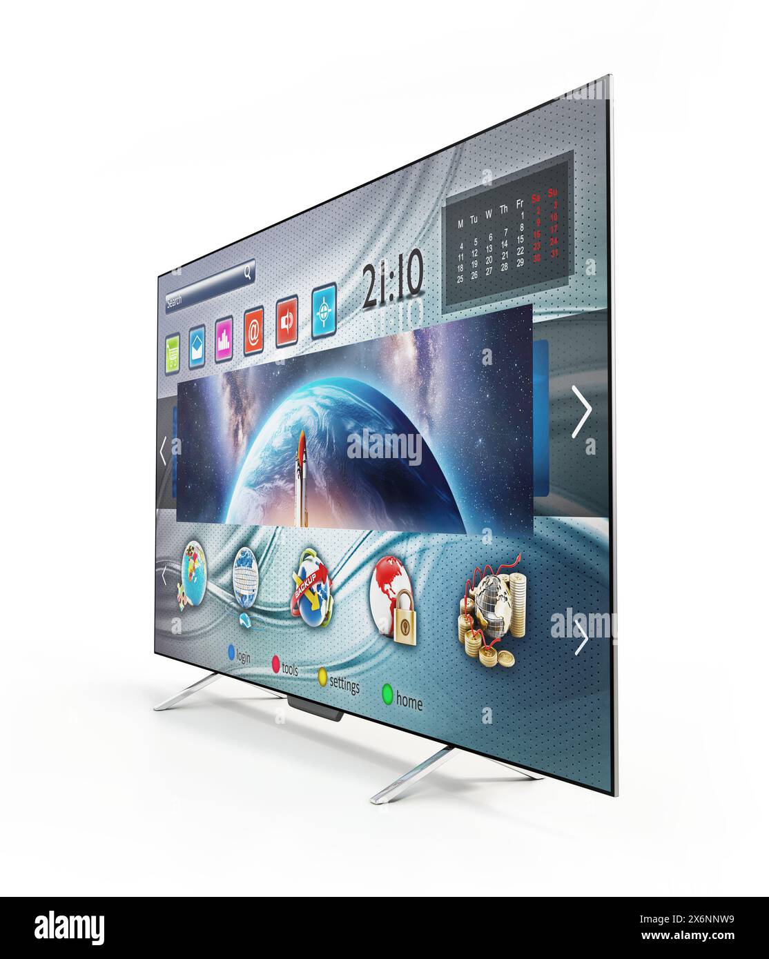 Smart TV with fictitious user interface isolated on white background ...