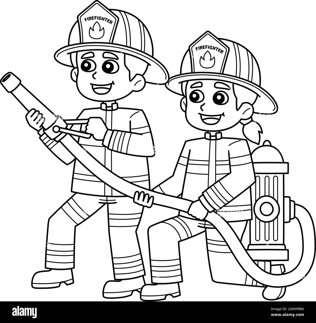 Firefighters with a Fire Hydrant Isolated Coloring Stock Vector Image ...