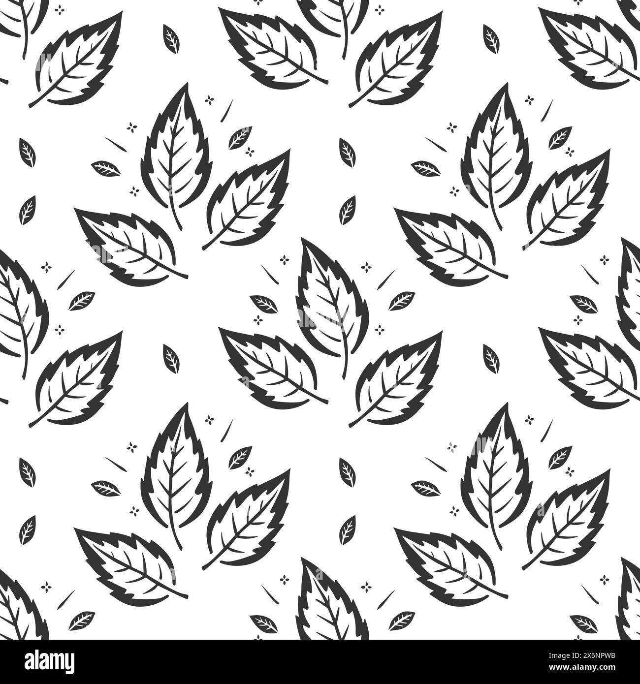 Pattern leaves stylized doodle, contour drawing, on white background ...