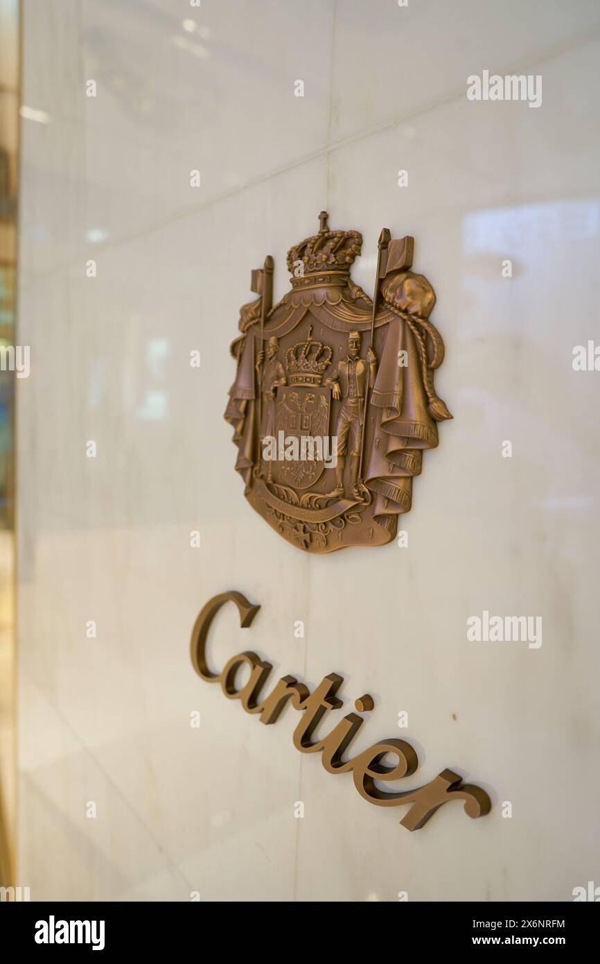 SINGAPORE - NOVEMBER 06, 2023: close up shot of Cartier sign as seen at ...