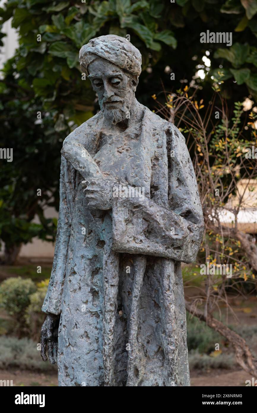 Contemplative statue in Malaga, Spain of the 11th-century Jewish poet ...