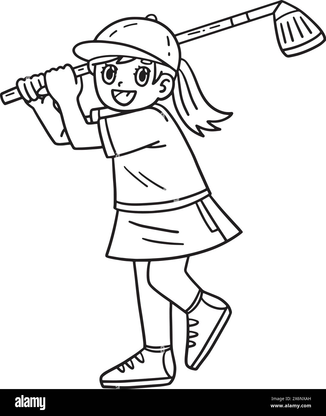 Golf Female Golfer Hitting Ball Isolated Coloring Stock Vector Image ...