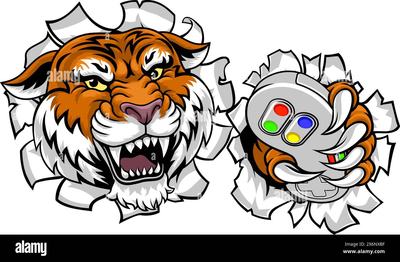 Tiger Gamer Video Game Animal Sports Team Mascot Stock Vector Image ...
