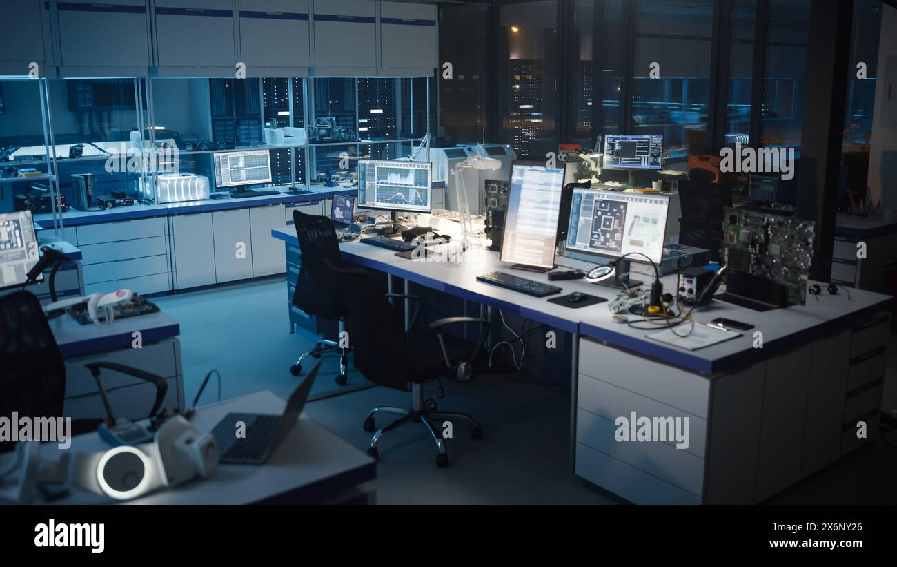Empty Modern Electronics Research Facility, High-Tech Robotics ...