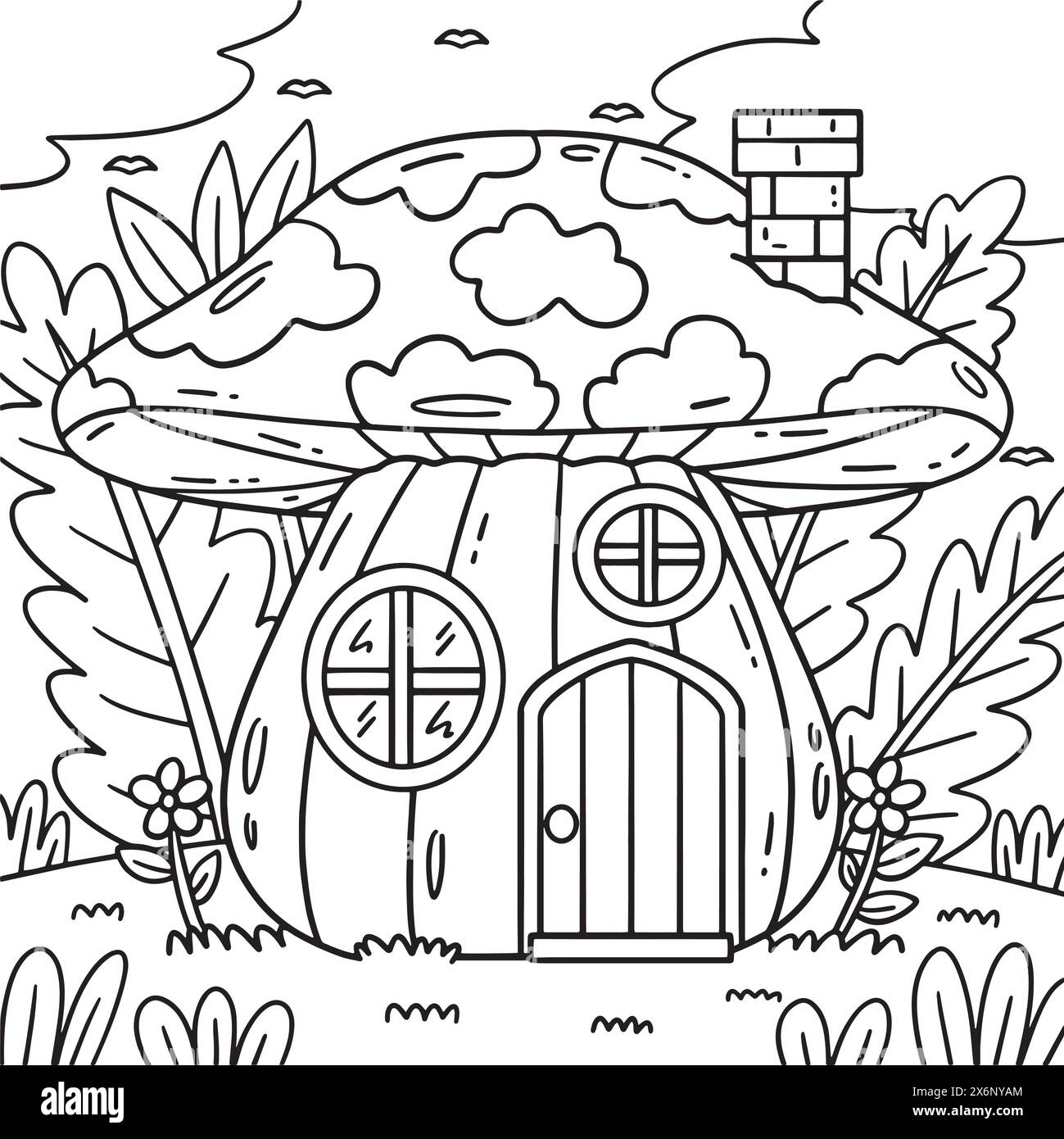 Mushroom House Coloring Page for Kids Stock Vector Image & Art - Alamy