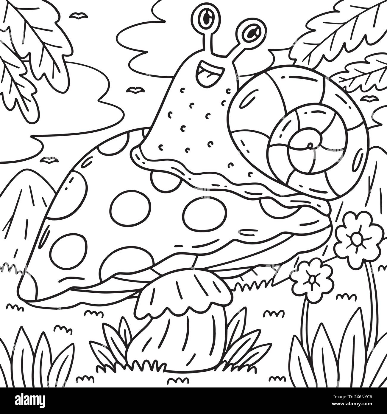 Mushroom and Snail Coloring Page for Kids Stock Vector Image & Art - Alamy