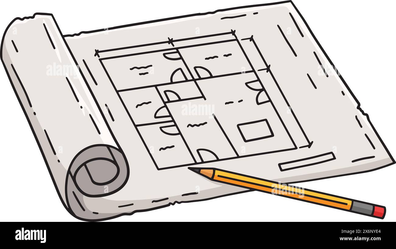 Construction Blueprint and Pencil Cartoon Clipart Stock Vector Image ...